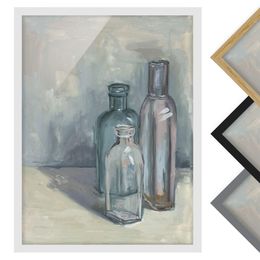 Bilderwelten Bild mit Rahmen Kulinarisch blau modern inkl. Rahmung - Stillleben mit Glasflaschen I - Deko K&uuml;che