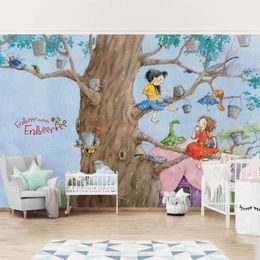 Bilderwelten Fototapete Vliestapete Illustration Aquarell braun - Erdbeerinchen Erdbeerfee - Es Regnet - Deko Kinderzimmer Baby M&auml;dchen Jungen