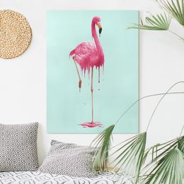 Bilderwelten Leinwandbild Jonas Loose Pop Art Tiere Schmelzender Flamingo - Leinwanddruck Hochformat - Wandbild S-XXL - moderne Bilder K&uuml;che Kinderzimmer