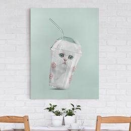 Bilderwelten Leinwandbild Jonas Loose K&uuml;che Katze Pop Art Shake mit Katze - Leinwanddruck Hochformat - Wandbild S-XXL - moderne K&uuml;chenbilder auf Leinwand