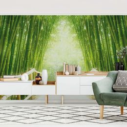 Bilderwelten Fototapete Wald Motiv 3D-Effekt gr&uuml;n - Bamboo Way - B&auml;ume Wohnzimmer Schlafzimmer
