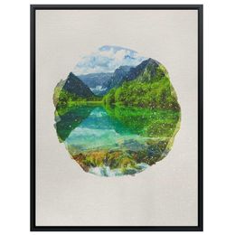 Bilderwelten Leinwandbild - Hochformat Wasserfarben - Bergsee mit Spiegelung