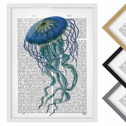Bilderwelten Bild mit Rahmen Tiere blau Illustration inkl. Rahmung - Tierlekt&uuml;re - Qualle - Spr&uuml;che Wohnzimmer Schlafzimmer