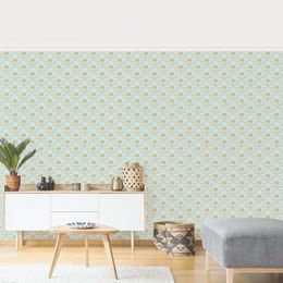 Bilderwelten Mustertapete Blumen Landhaus Wandtapete einzigartig - No.RS10 Blumenkorb T&uuml;rkis Layout - Ornamente Wohnzimmer Schlafzimmer