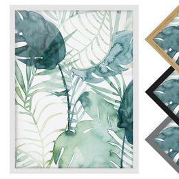 Bilderwelten Bild mit Rahmen originell gr&uuml;n Tropisch Aquarell - Palmwedel in Wasserfarbe II - Pflanzen Wohnzimmer Schlafzimmer