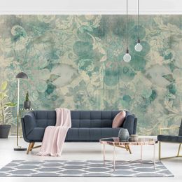 Bilderwelten Mustertapete Vliestapete Vintage Wandtapete blau - Eisblumen - Ornamente Wohnzimmer Schlafzimmer