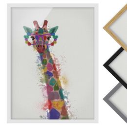 Bilderwelten Bild mit Rahmen Tiere bunt Illustration Aquarell - Regenbogen Splash Giraffe - Regenbogen Kinderzimmer Baby M&auml;dchen Jungen