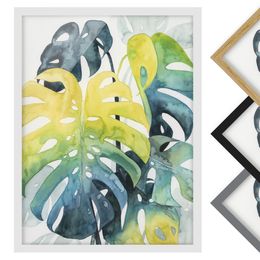 Bilderwelten Bild mit Rahmen - Hochformat Tropisches Blattwerk - Monstera