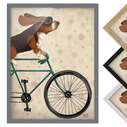 Bilderwelten Bild mit Rahmen - Hochformat Radtour - Basset auf Fahrrad