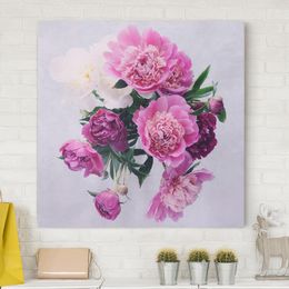 Bilderwelten Leinwandbild Blumen Shabby Kunstdruck rosa - Pfingstrosen Shabby Rosa Wei&szlig; - Rose XXL Wohnzimmer Schlafzimmer
