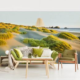 Bilderwelten Fototapete Strand Motiv Wandtapete gr&uuml;n - D&uuml;nen und Gr&auml;ser am Meer - Gr&auml;ser Wohnzimmer Schlafzimmer