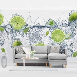 Bilderwelten Fototapete Kulinarisch Motiv Wandtapete weiss - Erfrischende Limette - Obst K&uuml;che