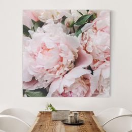Bilderwelten Leinwandbild Blumen Landhaus Kunstdruck rosa - Pfingstrosen Hellrosa - Rose XXL Wohnzimmer Schlafzimmer