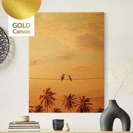 Bilderwelten Leinwandbild - Hochformat Sonnenuntergang mit Kolibris