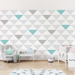Bilderwelten Mustertapete Vliestapete modern Wandtapete einzigartig - No.YK64 Dreiecke Grau Wei&szlig; T&uuml;rkis - Geometrisch Kinderzimmer Baby M&auml;dchen Jungen