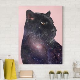 Bilderwelten Leinwandbild Tiere Fotomontage Kunstdruck Leinwanddruck - Panther mit Galaxie - Himmel XXL Jugendzimmer
