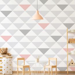 Bilderwelten Mustertapete Vliestapete modern Wandtapete einzigartig - No.YK65 Dreiecke Grau Wei&szlig; Rosa - Geometrisch Kinderzimmer Baby M&auml;dchen Jungen