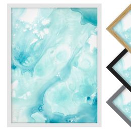 Bilderwelten Bild mit Rahmen - Hochformat Emulsion in wei&szlig; und t&uuml;rkis I