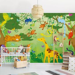 Bilderwelten Fototapete Wald Illustration Wandtapete einzigartig - No.IS87 Dschungelspiel - B&auml;ume Kinderzimmer Baby M&auml;dchen Jungen