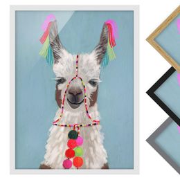 Bilderwelten Bild mit Rahmen - Hochformat Lama mit Schmuck III
