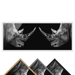 Bilderwelten Bild mit Rahmen Tiere einzigartig modern inkl. Rahmung - Nashorn Duell - Deko Wohnzimmer Schlafzimmer