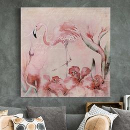 Bilderwelten Leinwandbild Shabby Chic Collage - Flamingo