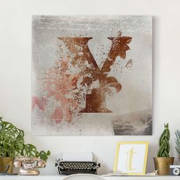 Bilderwelten Leinwandbild Spr&uuml;che Vintage Kunstdruck gold - Vintage Gold Alphabet Buchstabe Y - Retro XXL Wohnzimmer Schlafzimmer