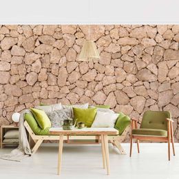 Bilderwelten Fototapete Vliestapete Shabby 3D-Effekt einzigartig - Apulia Stone Wall - Alte Steinmauer aus gro&szlig;en Steinen - Beton Wohnzimmer Schlafzimmer