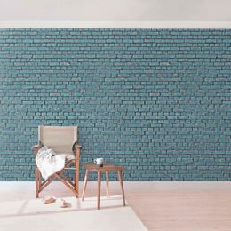 Bilderwelten Fototapete Vliestapete Motiv 3D-Effekt einzigartig - Backstein Ziegeltapete T&uuml;rkis Blau - Beton Wohnzimmer Schlafzimmer