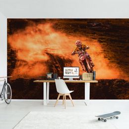 Bilderwelten Fototapete Sport modern Wandtapete orange - Motocross im Staub - Fahrzeuge Jugendzimmer