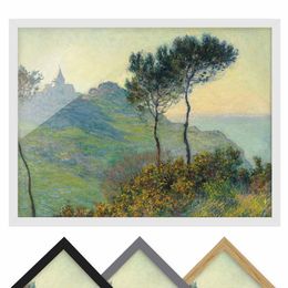 Bilderwelten Bild mit Rahmen Natur gr&uuml;n modern inkl. Rahmung - Claude Monet - Varengeville Abendsonne - Landschaft Wohnzimmer Schlafzimmer