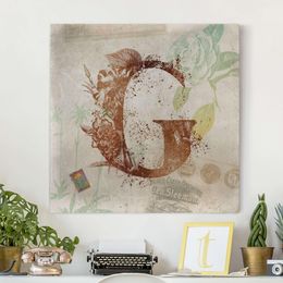 Bilderwelten Leinwandbild Spr&uuml;che Vintage Kunstdruck gold - Vintage Gold Alphabet Buchstabe G - Retro XXL Wohnzimmer Schlafzimmer