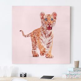 Bilderwelten Leinwandbild Tiere Fotomontage Kunstdruck rosa - Tiger mit Glitzer - Tiger XXL Wohnzimmer Schlafzimmer