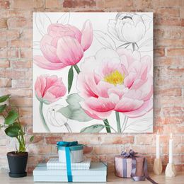 Bilderwelten Leinwandbild Zeichnung Rosa P&auml;onien I