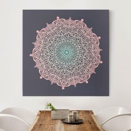 Bilderwelten Leinwandbild Mandala Ornament in Rose und Blau