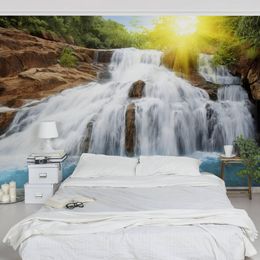 Bilderwelten Tapete - Fototapete Landschaft - Morgen im Paradies Vliestapete Wasserfall - Schlafzimmer Wohnzimmer - auch selbstklebend