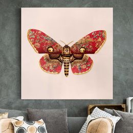 Bilderwelten Leinwandbild Tiere Vintage Kunstdruck rot - Vintage Motte - Retro XXL Wohnzimmer Schlafzimmer