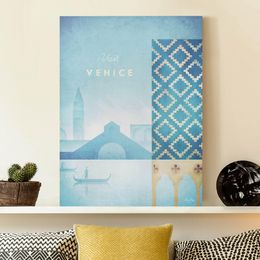 Bilderwelten Leinwandbild Henry Rivers Vintage Kunstdruck Reiseposter - Venedig Leinwanddruck Hochformat - Wandbild modernes Bild auf Leinwand Wohnzimmer