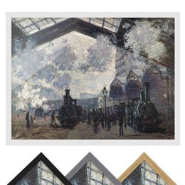 Bilderwelten Bild mit Rahmen originell blau modern inkl. Rahmung - Claude Monet - Gare Saint Lazare - Skylines Wohnzimmer Schlafzimmer