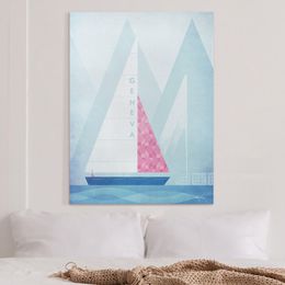 Bilderwelten Leinwandbild Henry Rivers Vintage Kunstdruck Reiseposter - Genua Leinwanddruck Hochformat - Wandbild modernes Bild auf Leinwand Schlafzimmer