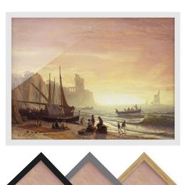 Bilderwelten Bild mit Rahmen Strand pastell modern inkl. Rahmung - Albert Bierstadt - Fischereiflotte - Landschaft Wohnzimmer Schlafzimmer