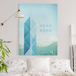 Bilderwelten Leinwandbild Henry Rivers Vintage Kunstdruck Reiseposter - Hong Kong - Leinwanddruck Hochformat Wandbild moderne Bilder auf Leinwand Flur
