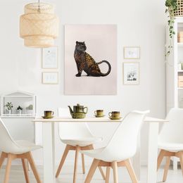 Bilderwelten Leinwandbild Jonas Loose Fotomontage Pop Art Tiere Goldener Panther - Leinwanddruck Hochformat - Wandbild S-XXL - moderne Bilder auf Leinwand Flur