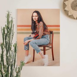 Bilderwelten Leinwandbild Jonas Loose Vintage Pop Art Retro Mona Lisa - Leinwanddruck Hochformat - Wandbild S-XXL - moderne Bilder auf Leinwand Flur Wohnzimmer