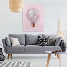 Bilderwelten Leinwandbild Tiere Digital Art Kunstdruck rosa - Gl&uuml;hbirne mit Quallen - Wandbild XXL Wohnzimmer Schlafzimmer