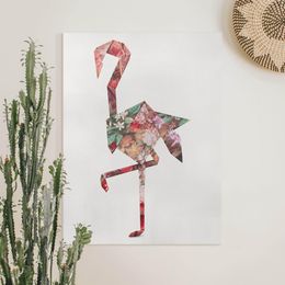 Bilderwelten Leinwandbild Jonas Loose Pop Art Tropical Origami Flamingo - Leinwanddruck Hochformat - Wandbild S-XXL - moderne Bilder auf Leinwand Flur Wohnzimmer
