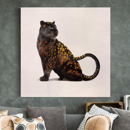 Bilderwelten Leinwandbild Tiere Fotomontage Kunstdruck beige - Goldener Panther - Wandbild XXL Wohnzimmer Schlafzimmer