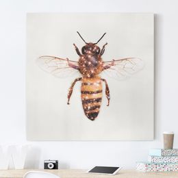 Bilderwelten Leinwandbild Tiere Fotomontage Kunstdruck beige - Biene mit Glitzer - Insekten XXL Wohnzimmer Schlafzimmer