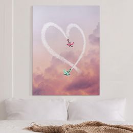 Bilderwelten Leinwandbild Jonas Loose Pop Art Herz mit Flugzeugen - Leinwanddruck Hochformat - Wandbild S-XXL - moderne Bilder auf Leinwand Wohnzimmer