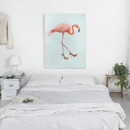 Bilderwelten Leinwandbild Jonas Loose Pop Art Tiere Flamingo mit High Heels - Leinwanddruck Hochformat - Wandbild S-XXL - moderne Bilder auf Leinwand
